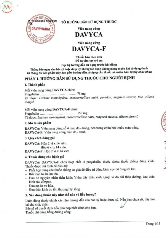 Thuốc Davyca 75mg là thuốc gì, trị bệnh gì, giá bao nhiêu, mua ở đâu