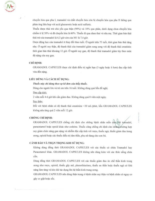 Thuốc Gramadol Capsules là thuốc gì, mua ở đâu, giá bao nhiêu?