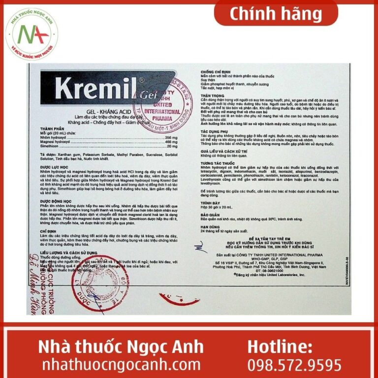Thuốc kremil gel: Công dụng, liều dùng, giá bán, mua ở đâu?