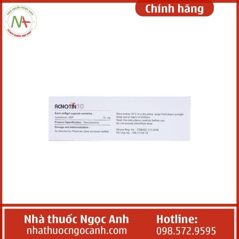 [ CHÍNH HÃNG ] Thuốc Acnotin 10mg công dụng, liều dùng, giá bán.
