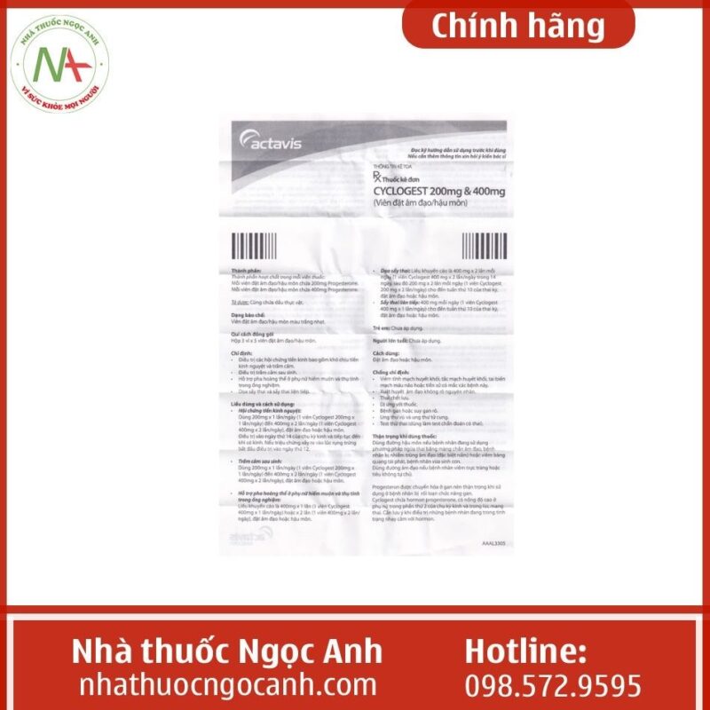 Thuốc Cyclogest 400 có công dụng gì, giá bao nhiêu, mua ở đâu?