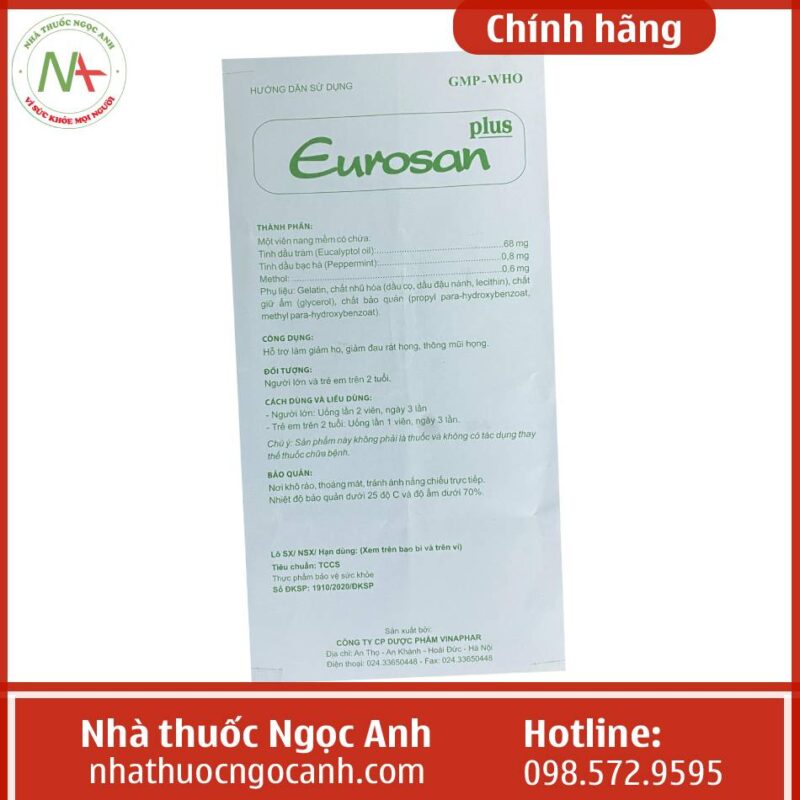 Thuốc Eurosan Plus xanh là thuốc gì, giá bao nhiêu, mua ở đâu?