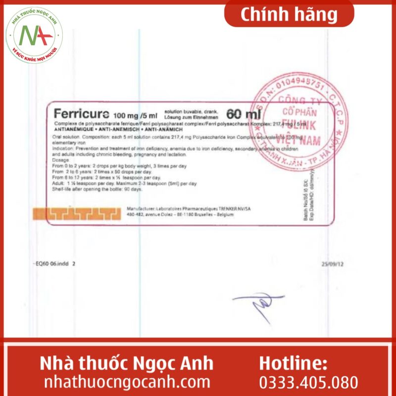 Thuốc Ferricure 100mg/5ml uống khi nào, giá bao nhiêu, mua ở đâu