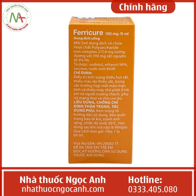Thuốc Ferricure 100mg/5ml uống khi nào, giá bao nhiêu, mua ở đâu