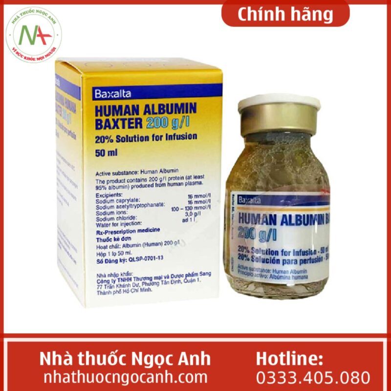 Thuốc Human Albumin 20% 50ml Baxter tác dụng gì, giá bao nhiêu, mua ở đâu