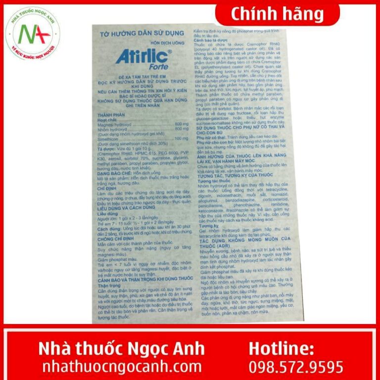 Thuốc Atirlic Forte - giảm ợ hơi, ợ nóng, trào ngược dạ dày thực quản