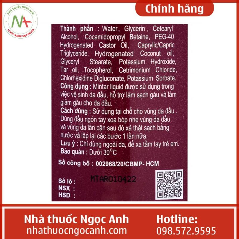 Dầu gội Mintar Liquid 150ml có tốt không, giá bao nhiêu, mua ở đâu