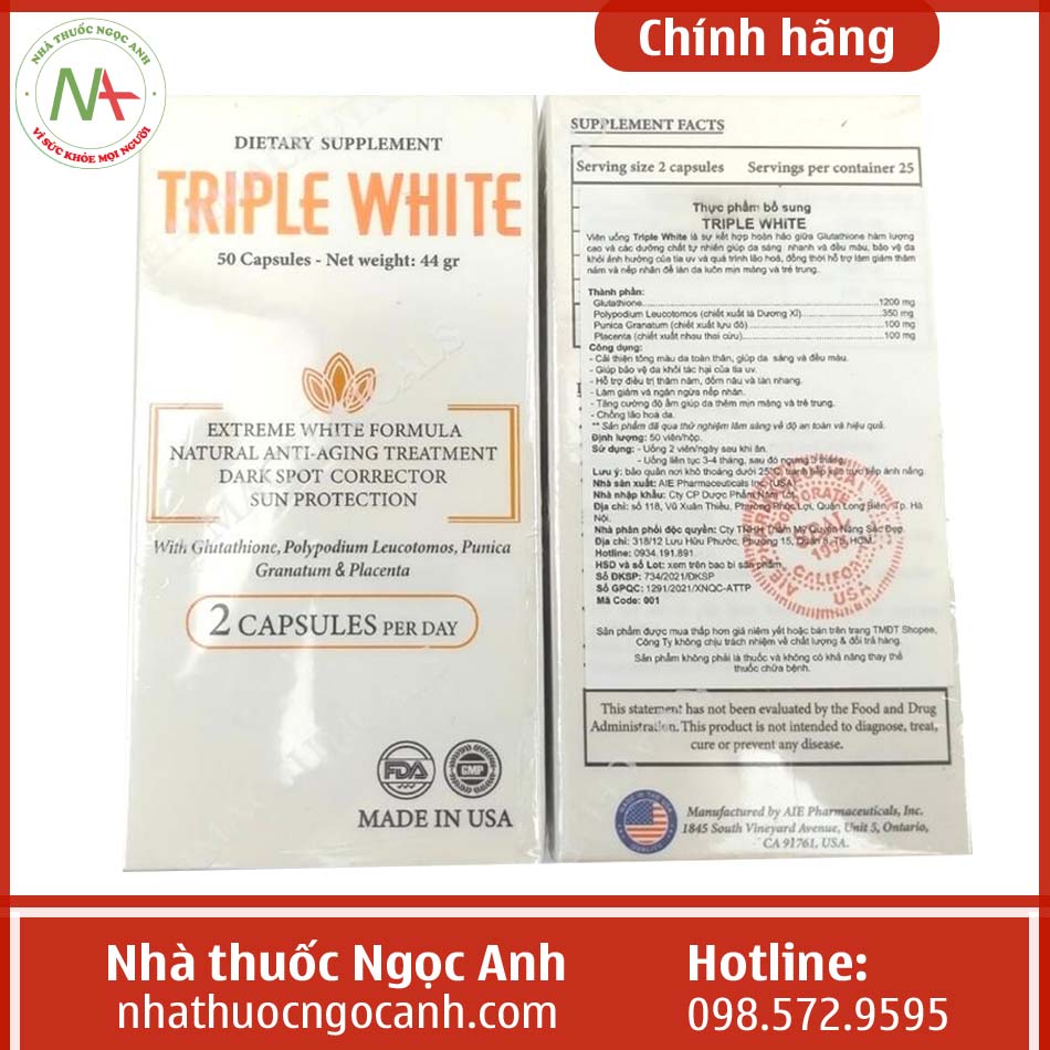 Viên uống trắng da Triple White có tốt không, giá bao nhiêu, mua ở đâu?