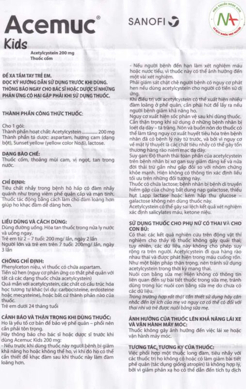 Thuốc Acemuc Kids 200mg uống trước hay sau ăn, giá bao nhiêu, mua ở đâu