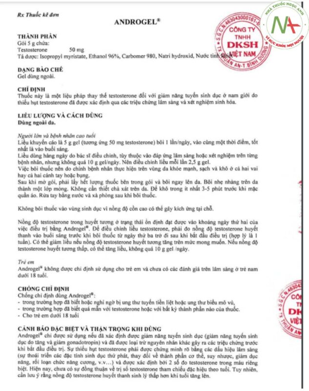 Thuốc bôi Androgel 50mg Besins 30 gói giá bao nhiêu, mua ở đâu