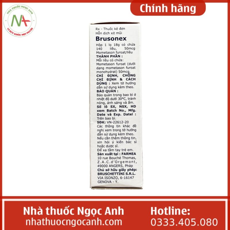 Thuốc xịt Brusonex Bruschettini 50mcg là thuốc gì, giá bao nhiêu, mua ở đâu