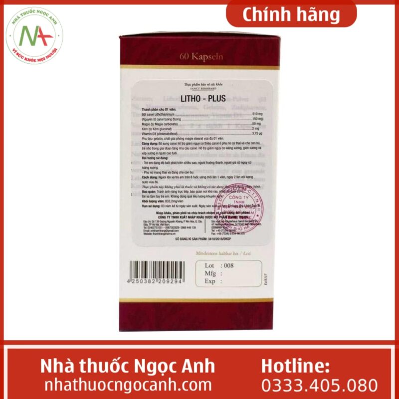 Thuốc canxi Litho Plus 60 viên có tốt không, giá bao nhiêu, mua ở đâu
