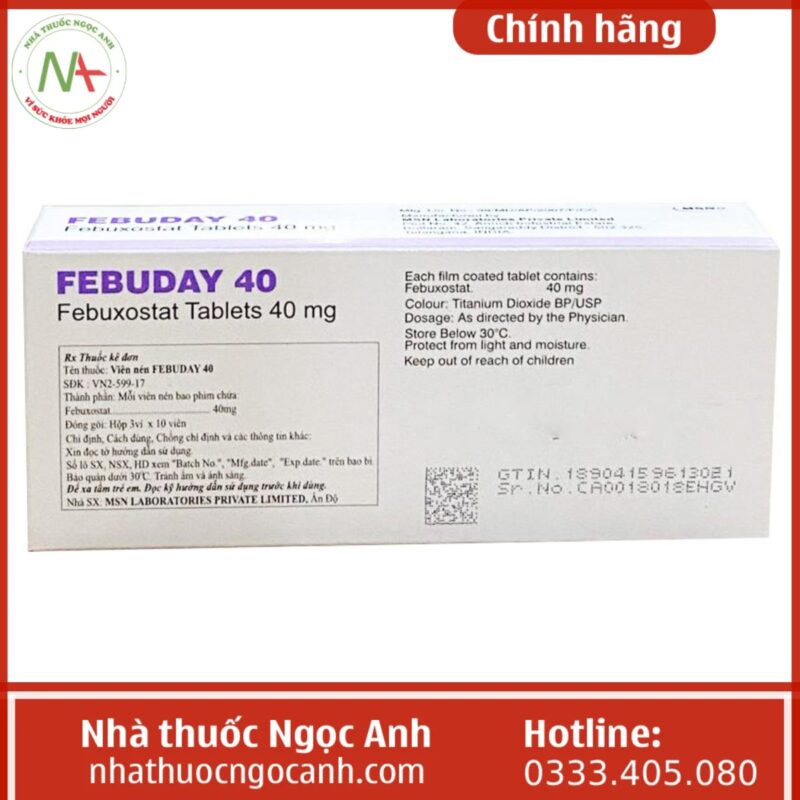 Thuốc Febuday 40 mg là thuốc gì, tác dụng gì, giá bao nhiêu, mua ở đâu