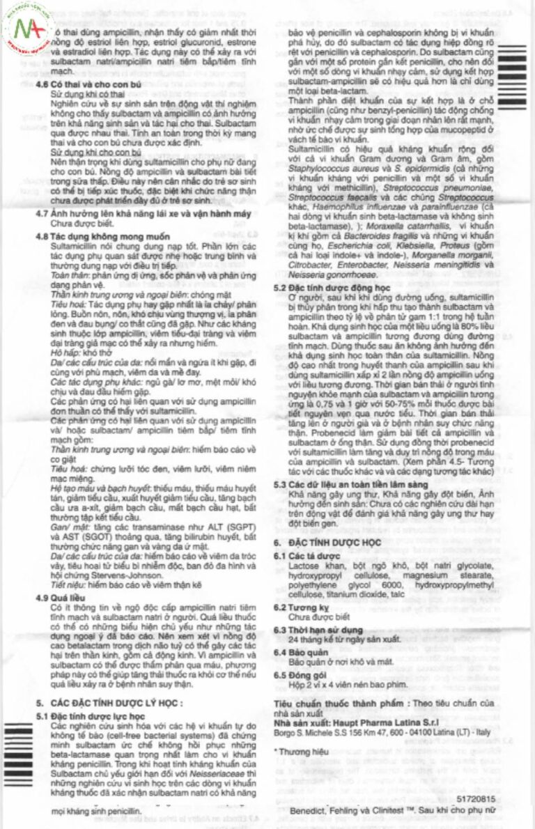 Thuốc Unasyn Sultamicillin 375mg là thuốc gì, giá bao nhiêu, mua ở đâu