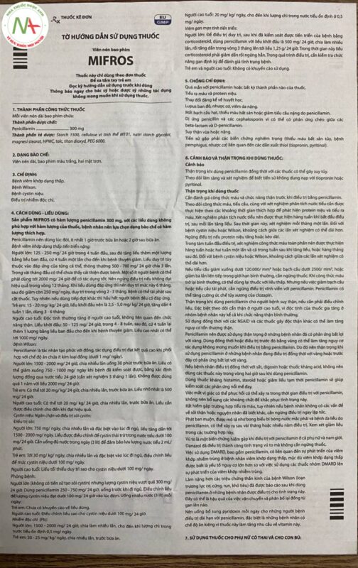 Thuốc Mifros 300mg là thuốc gì, tác dụng gì, giá bao nhiêu, mua ở đâu