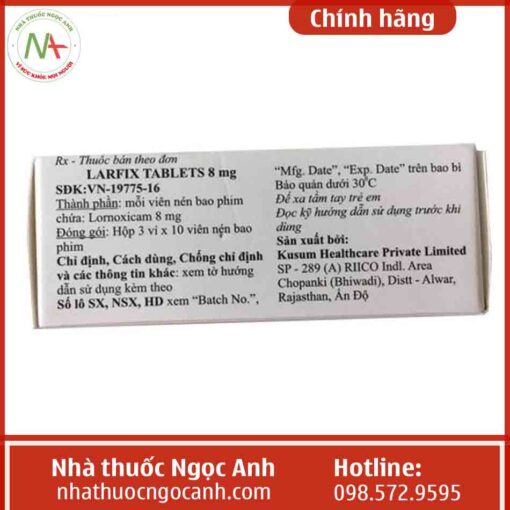 Thuốc Larfix Tablets 8mg là thuốc gì, giá bao nhiêu, mua ở đâu?