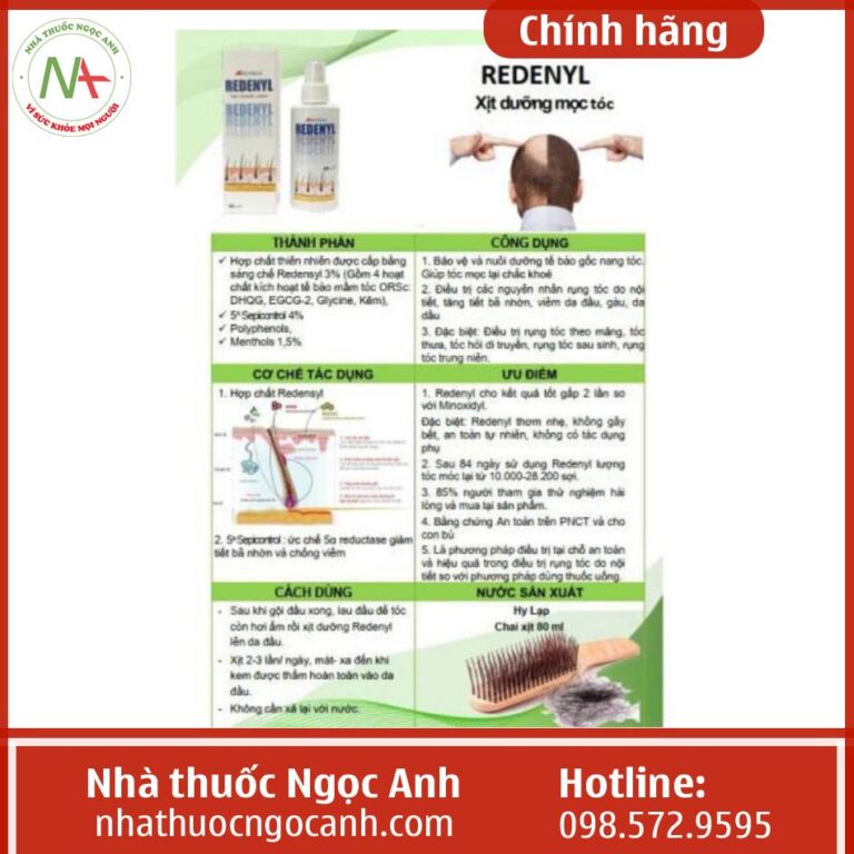 Thuốc Redenyl Lotion 80ml tác dụng phụ, review, giá bao nhiêu, mua ở đâu?