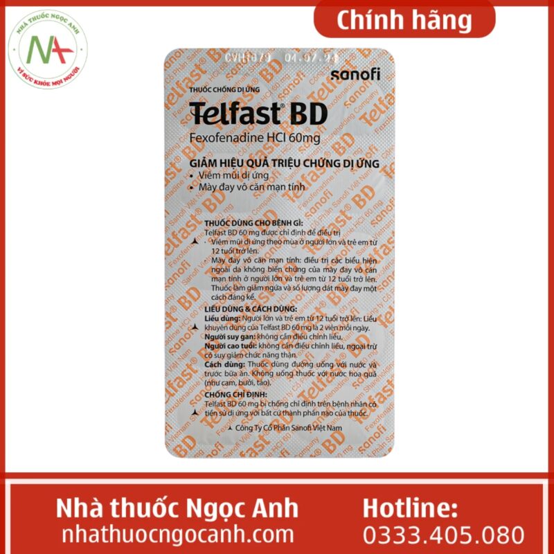 Thuốc Telfast BD 60mg là thuốc gì, liều dùng, giá bao nhiêu, mua ở đâu