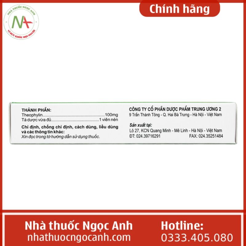 Thuốc Theophylin 100mg Dopharma liều dùng, giá bao nhiêu, mua ở đâu