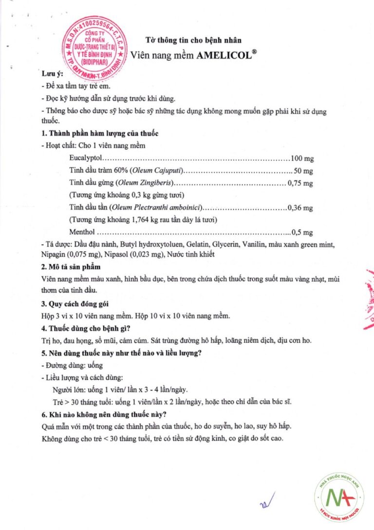 Thuốc Amelicol là thuốc gì, có tác dụng gì, giá bao nhiêu, mua ở đâu