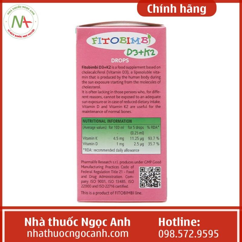 Thuốc Fitobimbi D3+K2 hướng dẫn sử dụng, giá bao nhiêu, mua ở đâu?