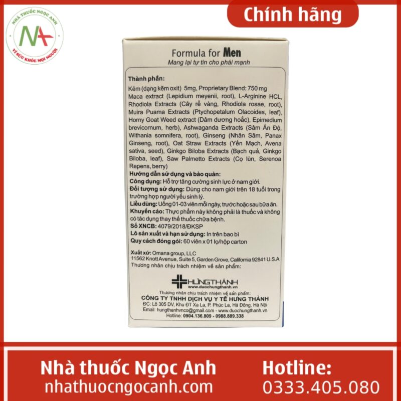 Thuốc bổ thận Formula For Men có tốt không, giá bao nhiêu, mua ở đâu?