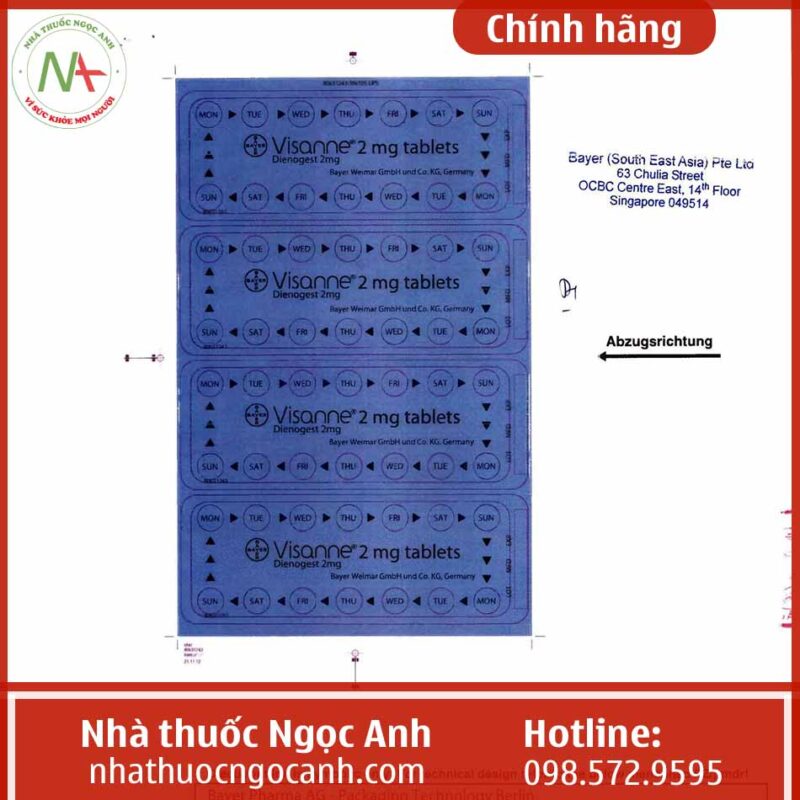Thuốc Visanne 2mg tablets uống trong bao lâu, giá bao nhiêu, mua ở đâu