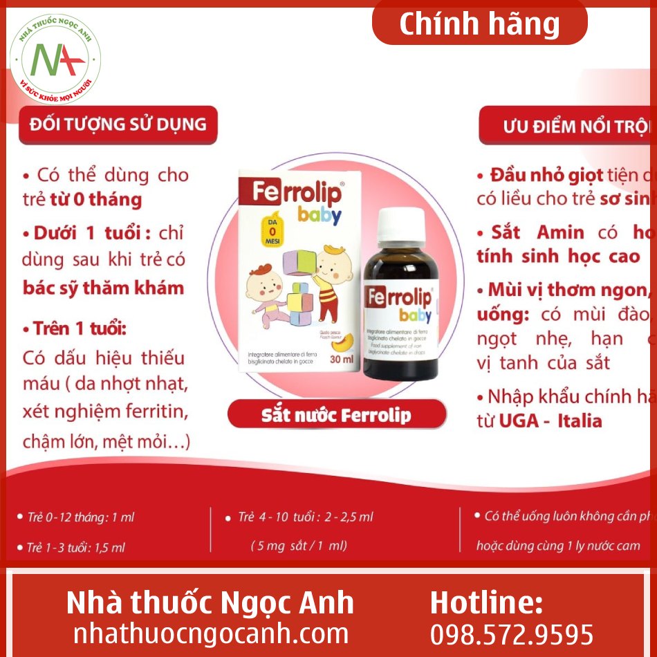Ferrolip Baby: Công dụng, liều dùng, giá bao nhiêu, mua ở đâu