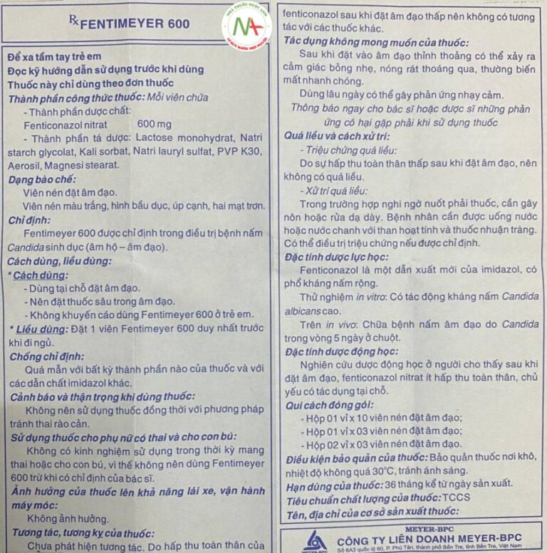 Thuốc Fentimeyer 600 cách sử dụng, liều dùng, mua ở đâu, giá bao nhiêu?