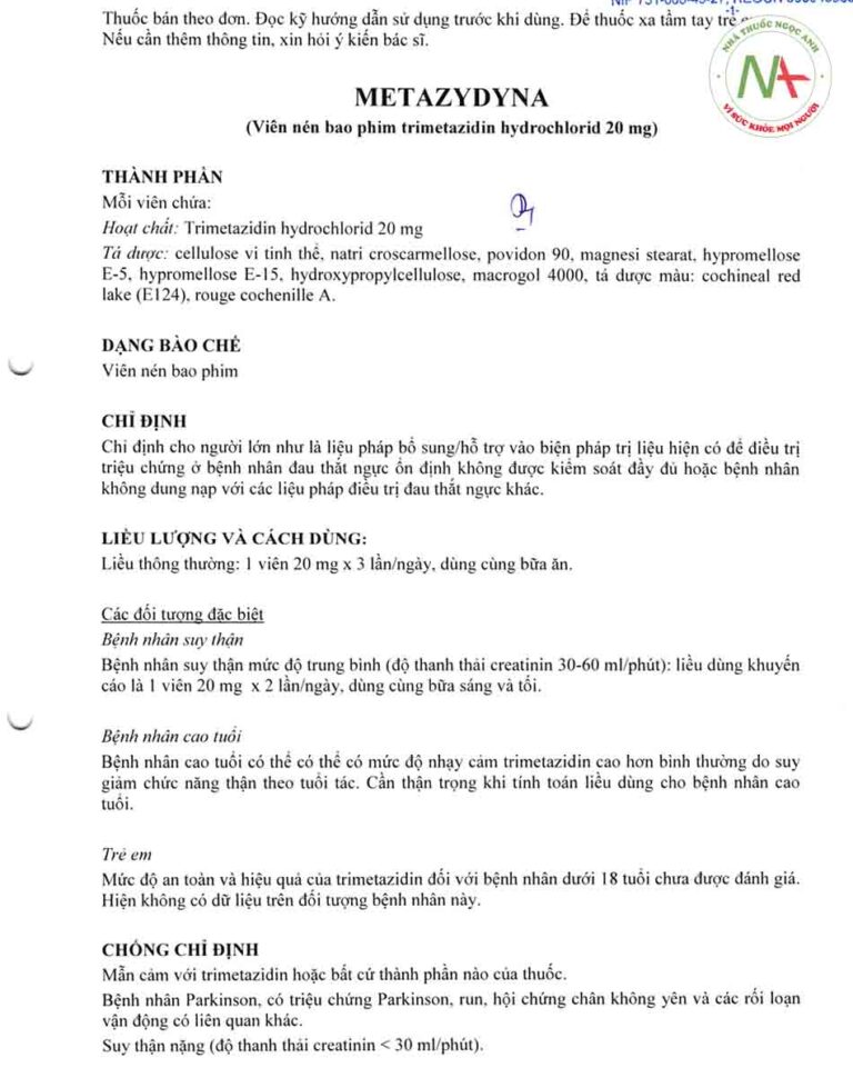 Thuốc Metazydyna 20mg là thuốc gì, giá bao nhiêu, mua ở đâu?