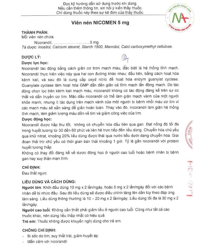 Thuốc Nicomen Tablets 5mg là thuốc gì, giá bao nhiêu, mua ở đâu