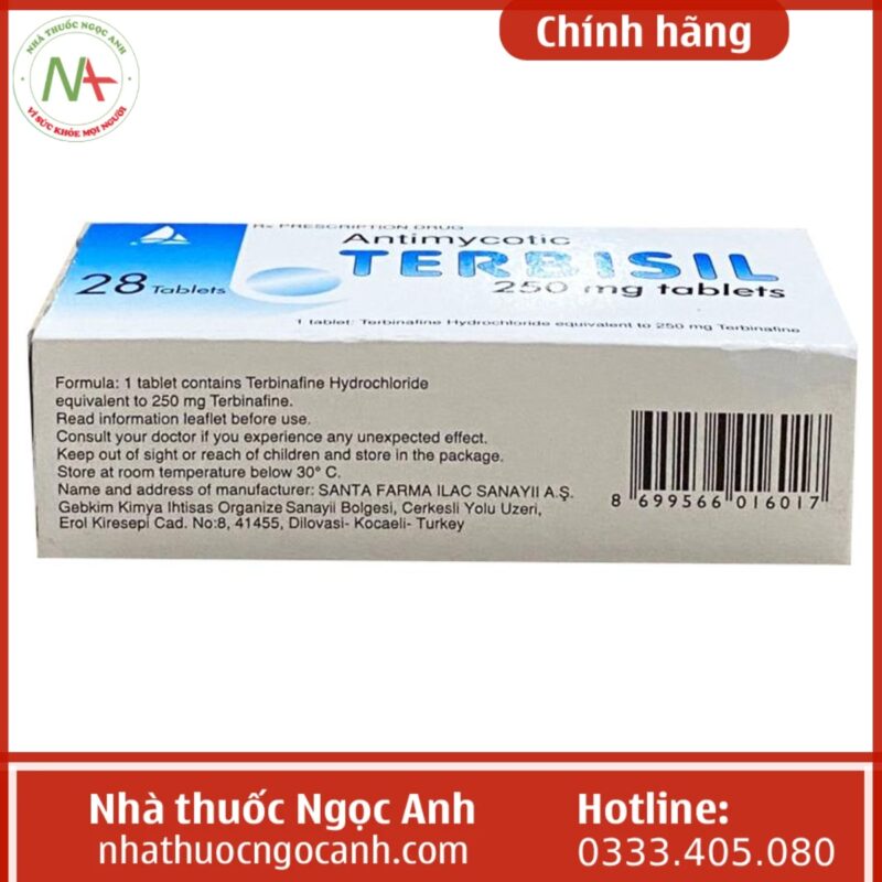 Thuốc Terbisil 250mg tablets Santa Farma giá bao nhiêu, mua ở đâu