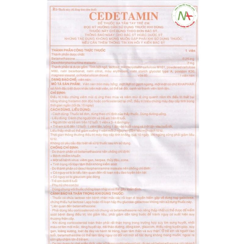 Thuốc Cedetamin Khapharco mua ở đâu, giá bao nhiêu?