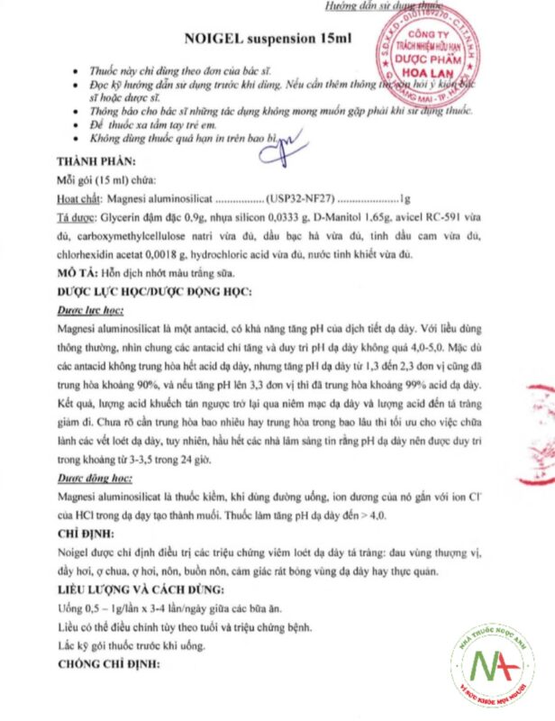 Thuốc Noigel suspension 15ml là thuốc gì, mua ở đâu, giá bao nhiêu