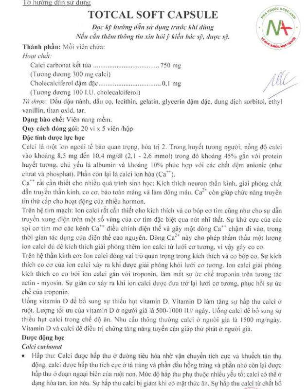 Thuốc Totcal Soft Cap. có tác dụng gì, giá bao nhiêu, mua ở đâu?