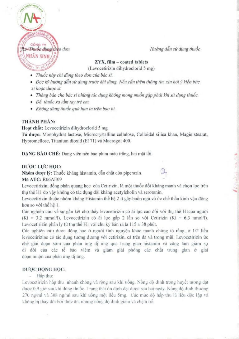 Thuốc Zyx film-coated tablets 5mg có tác dụng gì, giá bao nhiêu, mua ở đâu