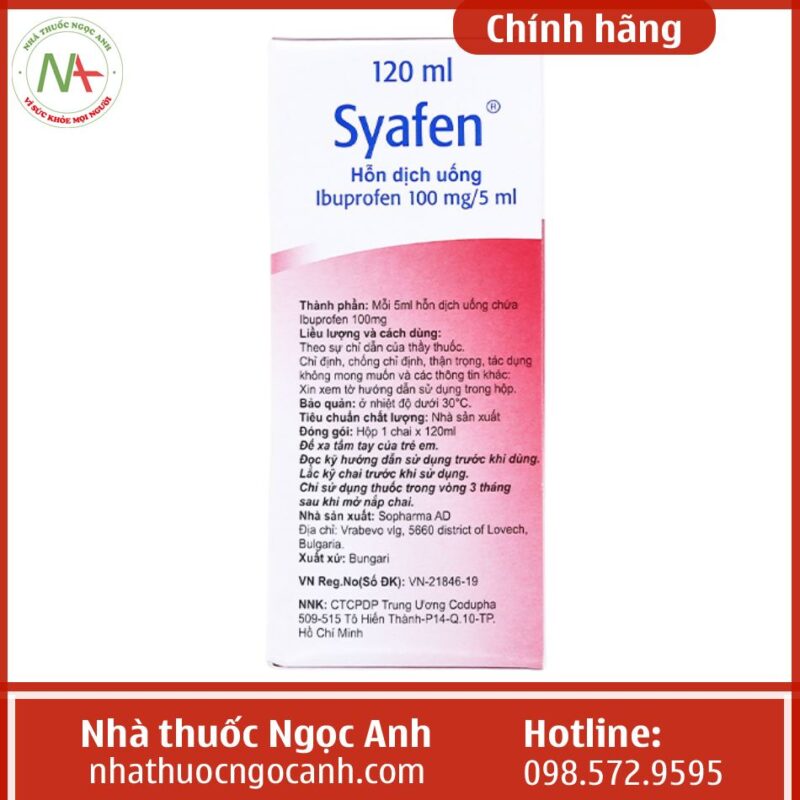 Thuốc Syafen 100mg/5ml: Công dụng, lưu ý, giá bán, mua ở đâu