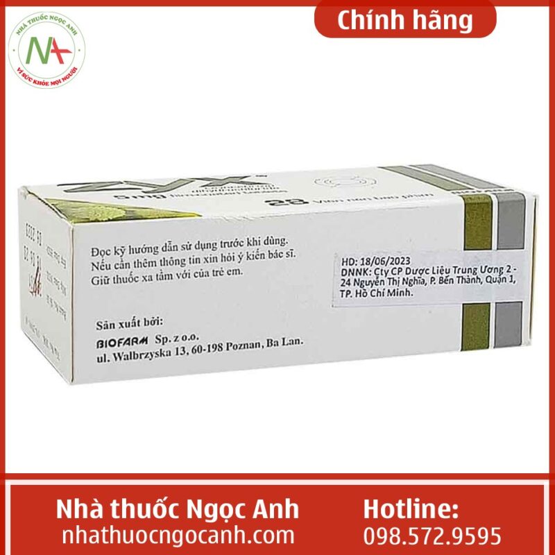 Thuốc Zyx film-coated tablets 5mg có tác dụng gì, giá bao nhiêu, mua ở đâu