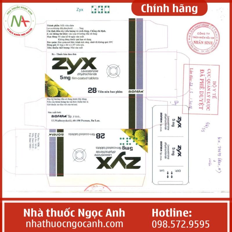 Thuốc Zyx film-coated tablets 5mg có tác dụng gì, giá bao nhiêu, mua ở đâu