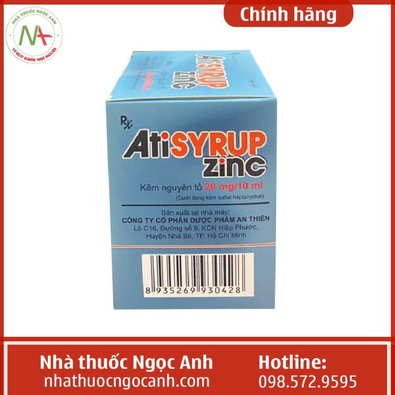 Thuốc Atisyrup Zinc 20mg/10ml dạng ống mua ở đâu, giá bao nhiêu?