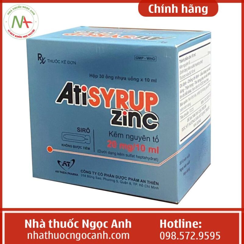 Thuốc Atisyrup Zinc 20mg/10ml dạng ống mua ở đâu, giá bao nhiêu?