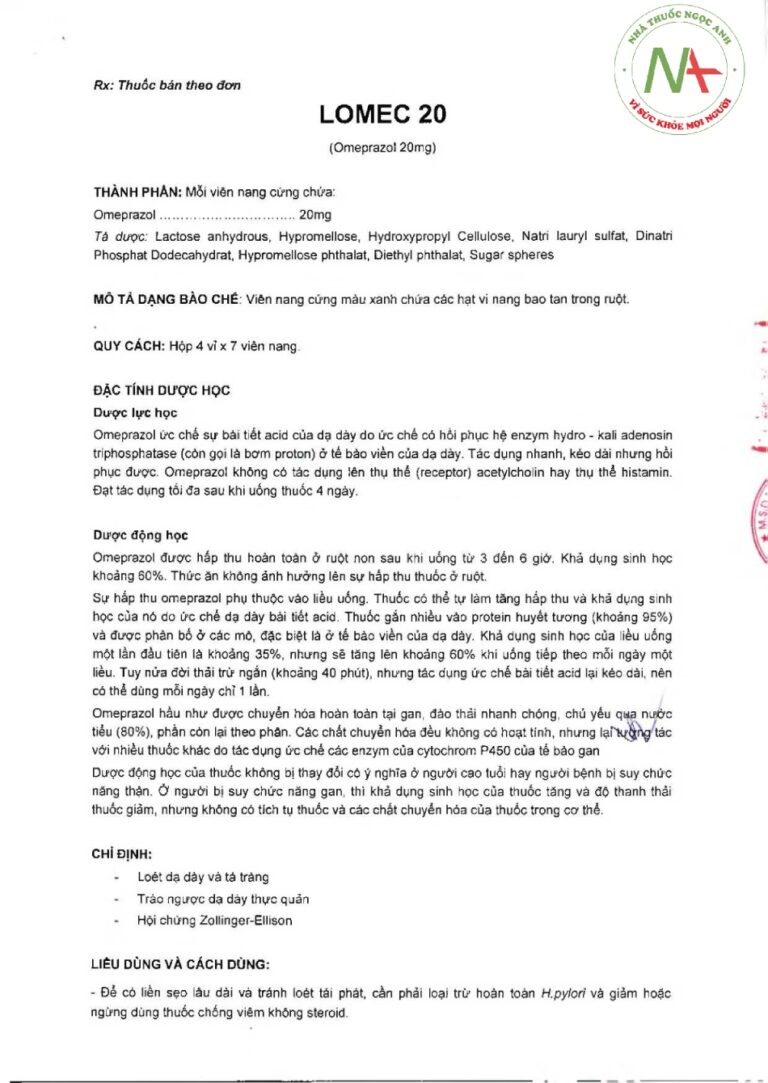 Thuốc Lomec 20 uống trước hay sau ăn, giá bao nhiêu, mua ở đâu