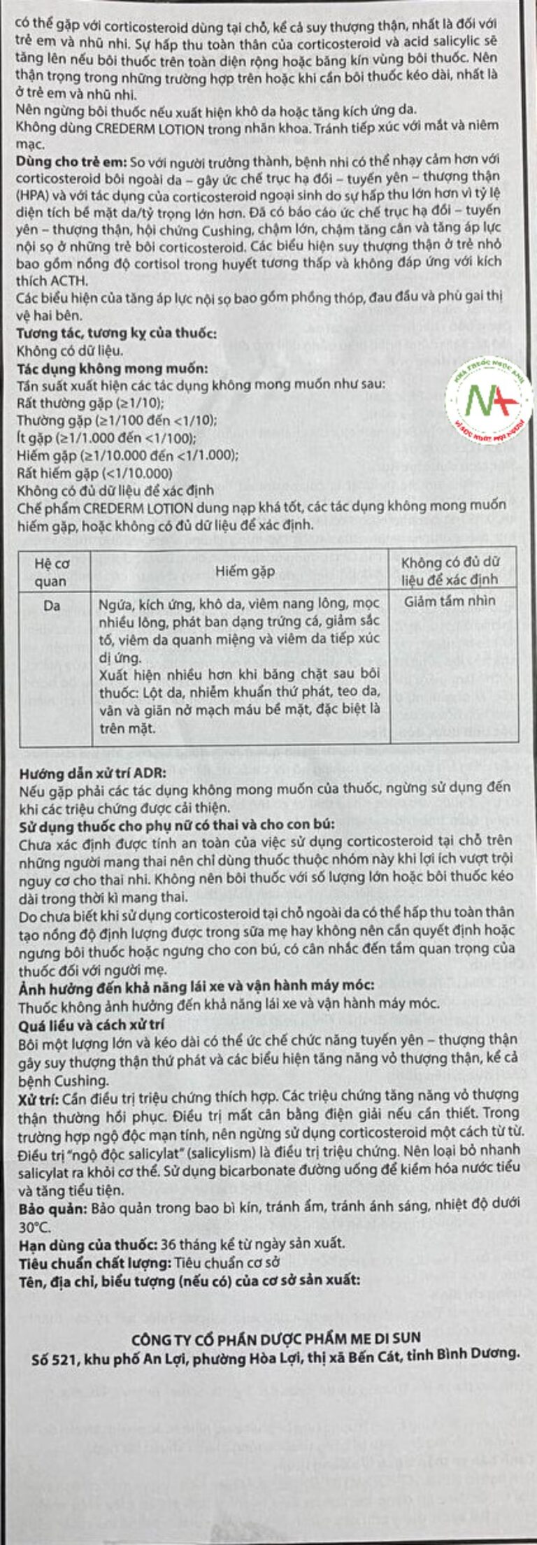 Thuốc Crederm Lotion 40ml cách sử dụng, giá bao nhiêu, mua ở đâu