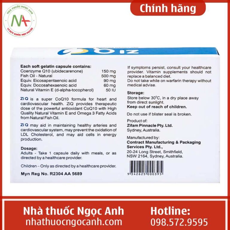 ZiQ Super Coenzyme Q10 formula là thuốc gì, giá bao nhiêu, mua ở đâu