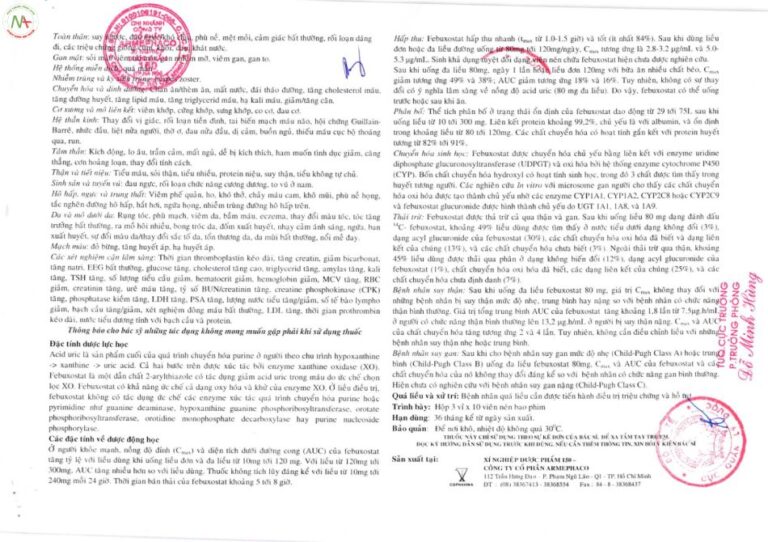 Thuốc Vaidilox Febuxostat 40mg là thuốc gì, giá bao nhiêu, mua ở đâu