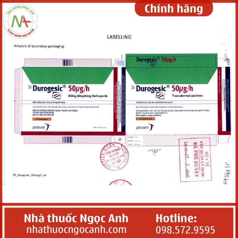 Thuốc Durogesic 50 µg/h dạng miếng dán giá bao nhiêu, mua ở đâu?