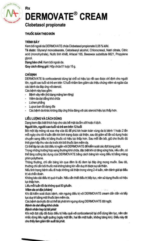 Thuốc Dermovate Cream 50g là thuốc gì, giá bao nhiêu, mua ở đâu