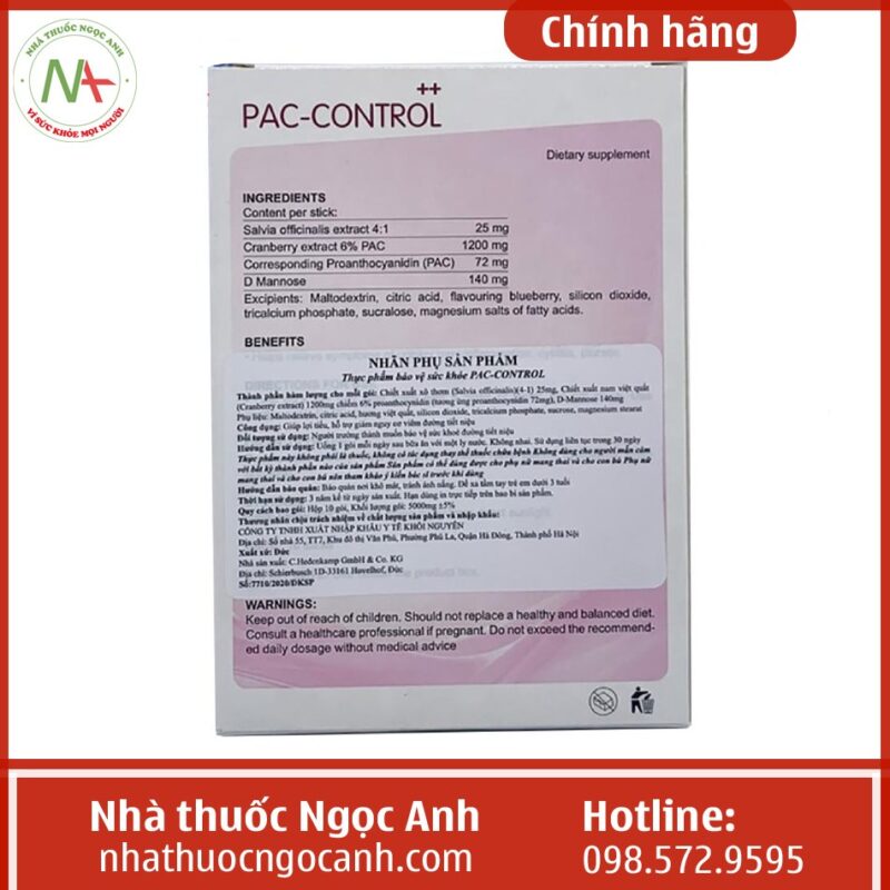 Pac-Control là thuốc gì? có tác dụng gì? mua ở đâu, giá bao nhiêu