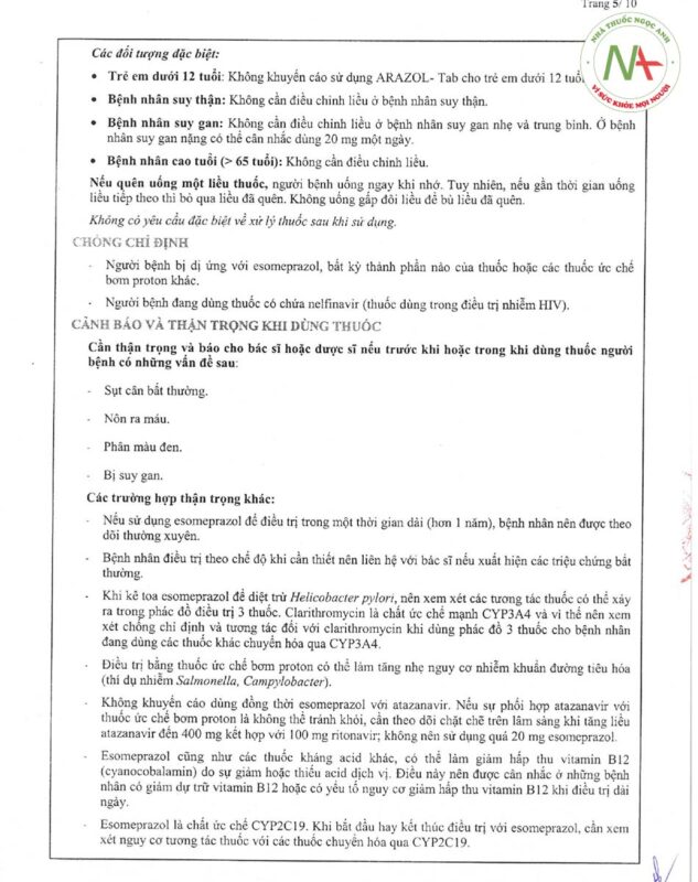 Thuốc Arazol-Tab 40 là thuốc gì, có tác dụng gì, giá bao nhiêu, mua ở đâu?