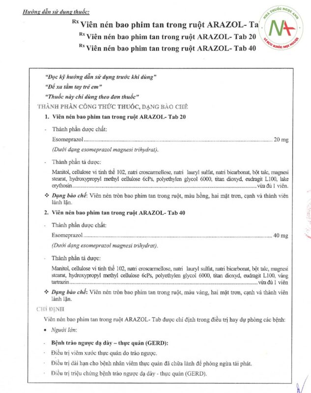 Thuốc Arazol-Tab 40 là thuốc gì, có tác dụng gì, giá bao nhiêu, mua ở đâu?